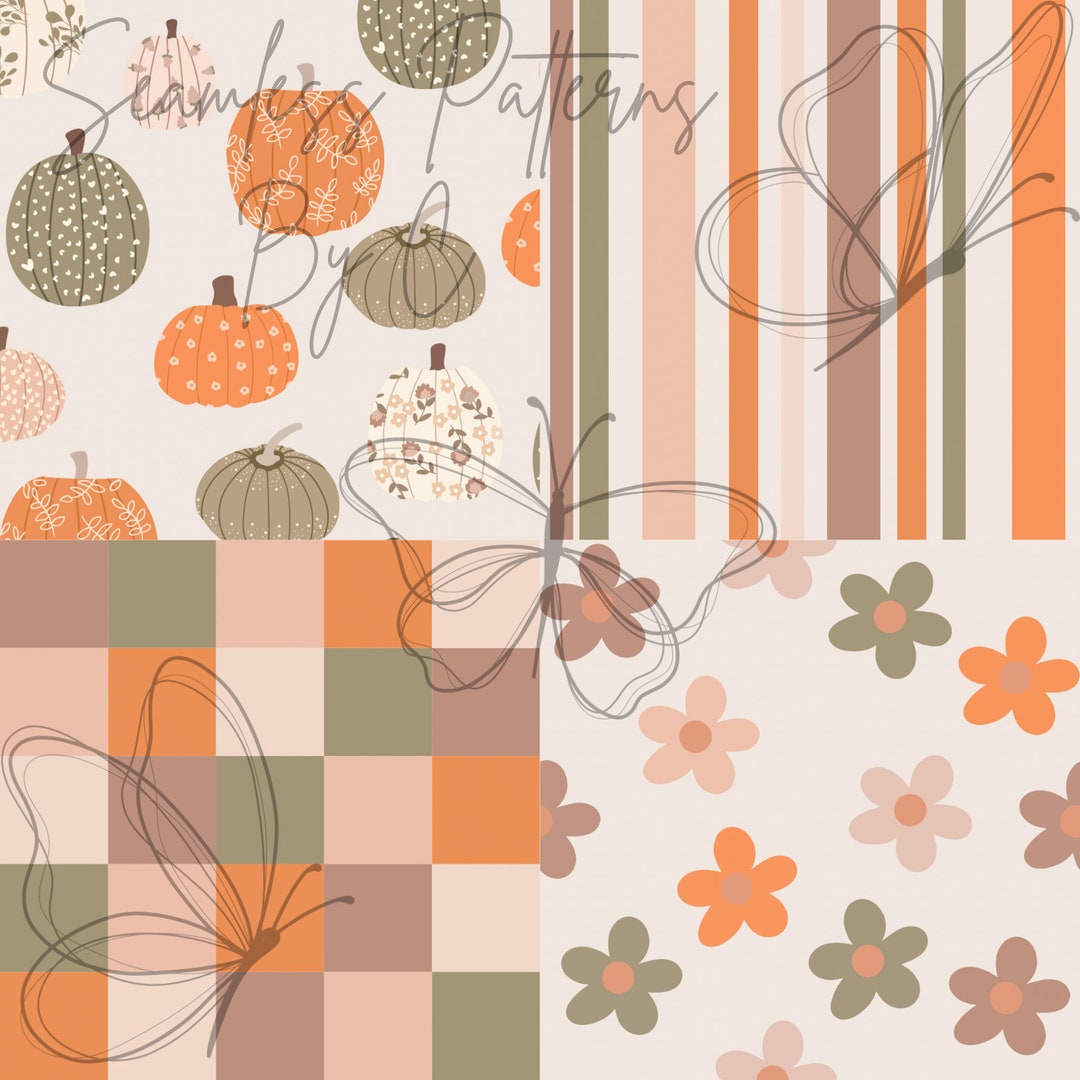 Minimal Pumpkin Digital Seamless Pattern BUNDLE for Fabrics and ...