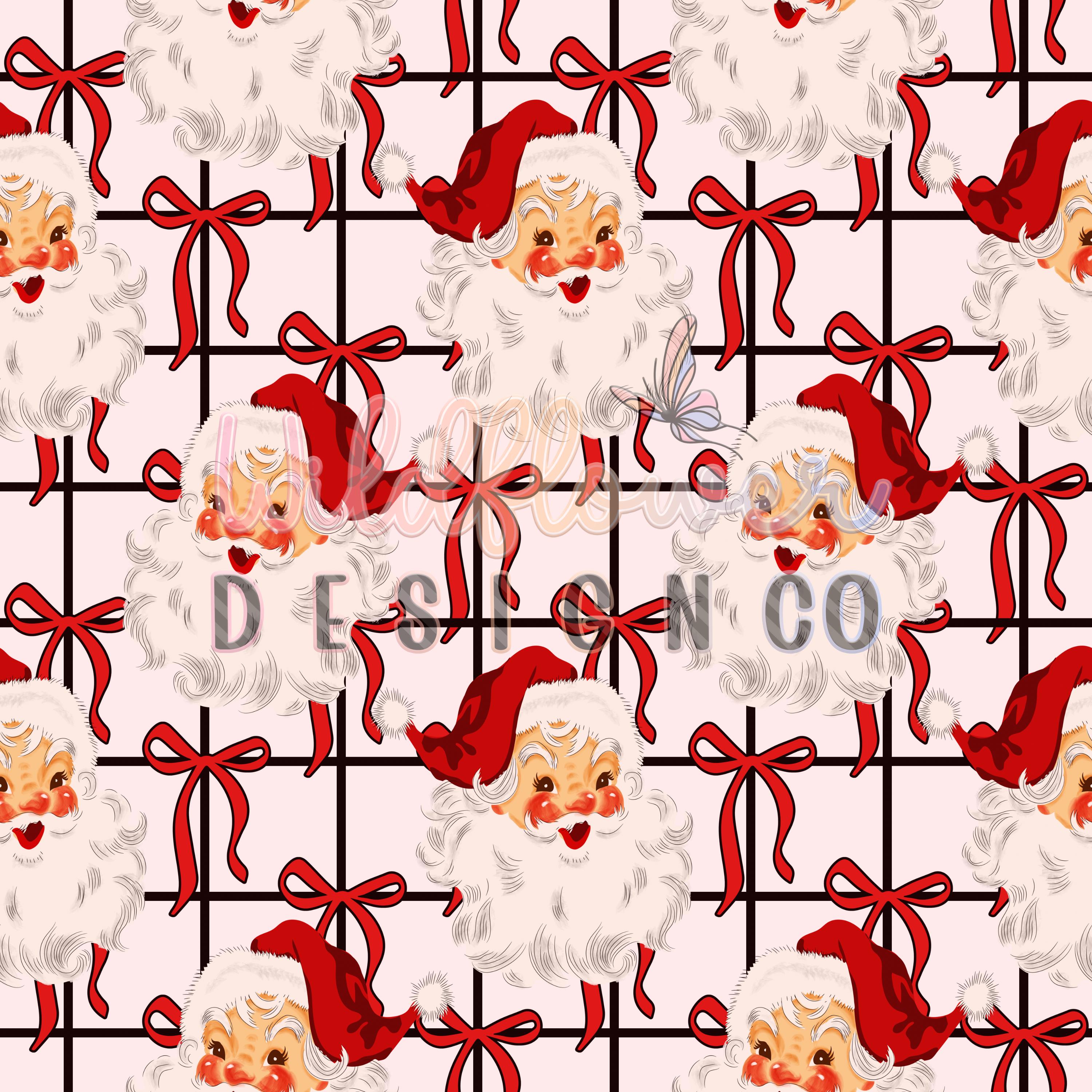 Bow Santa Seamless Pattern PNG, Retro Christmas Bow Grid Background ...