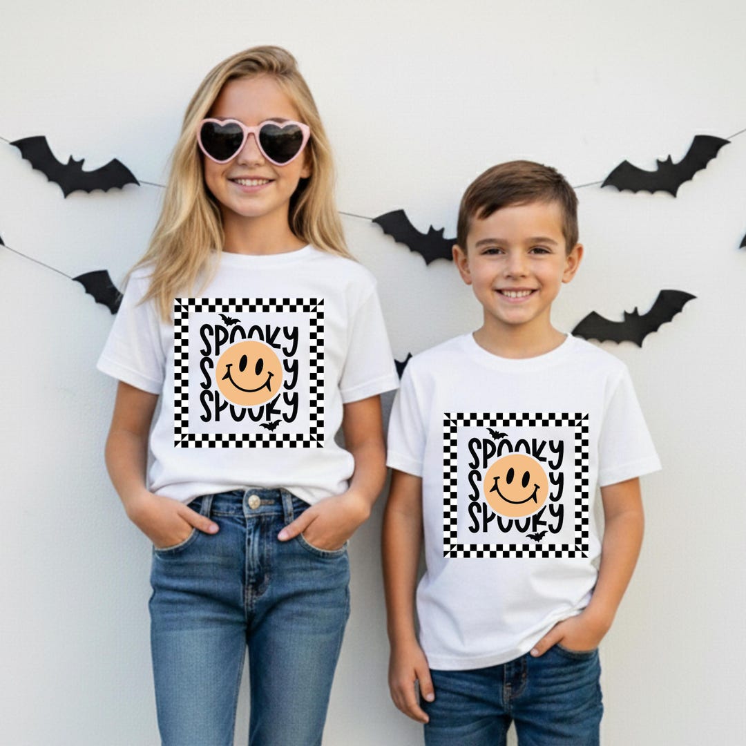 Spooky Smiley Face PNG, Retro Halloween Checkerboard PNG, Spooky Season ...