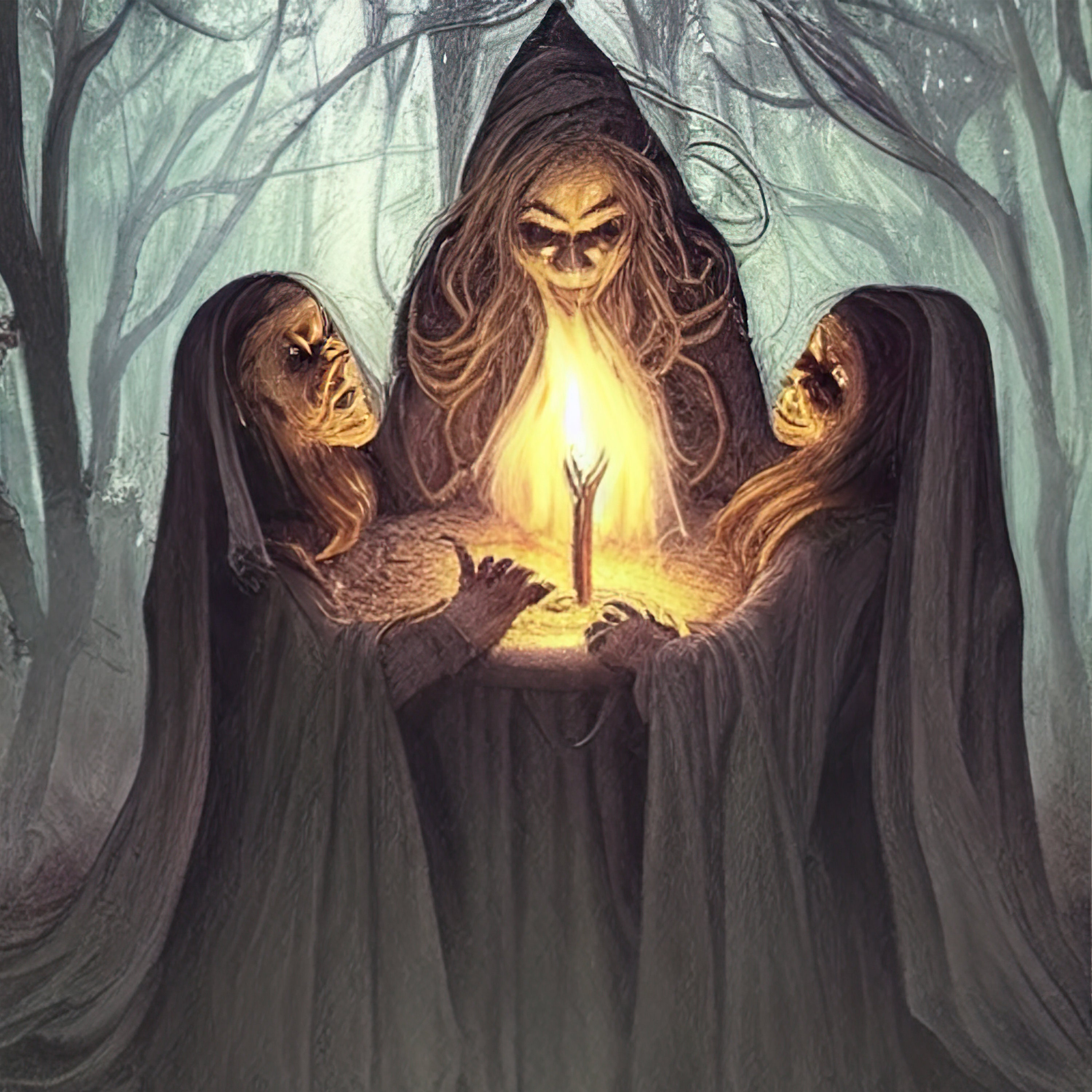 Witches Casting Spell in Ancient Ritual Salem Witch Trials Mock Art ...