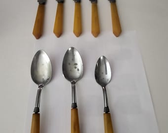 Vintage 1930s Bakelite Butterscotch Handle Flatware Silverware Mixed ...