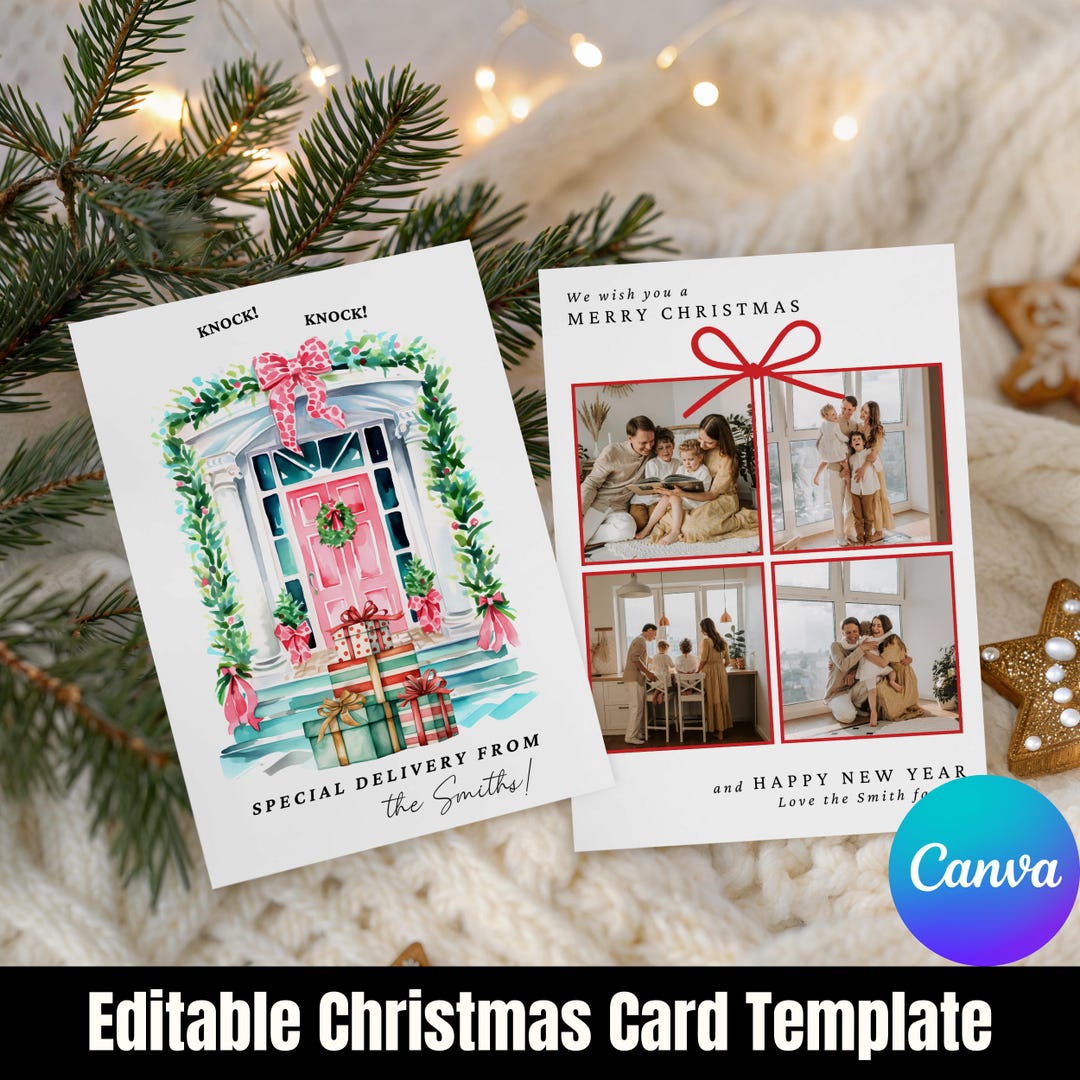 Editable Christmas Card Canva Template, Holiday Cards, Christmas Cards ...