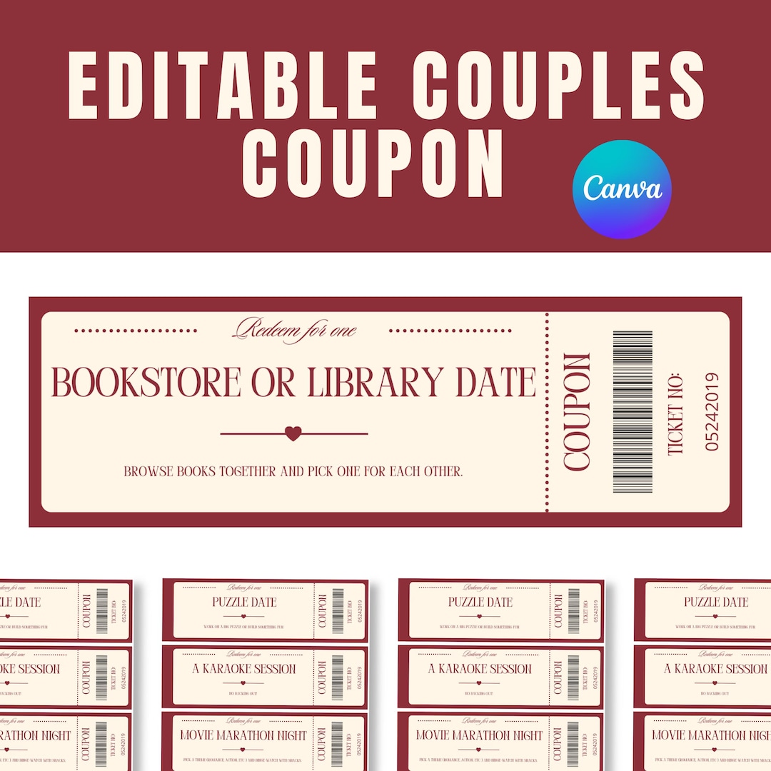 Editable Love Coupons Template, Anniversary Gift, Diy Couple Gift, Love ...