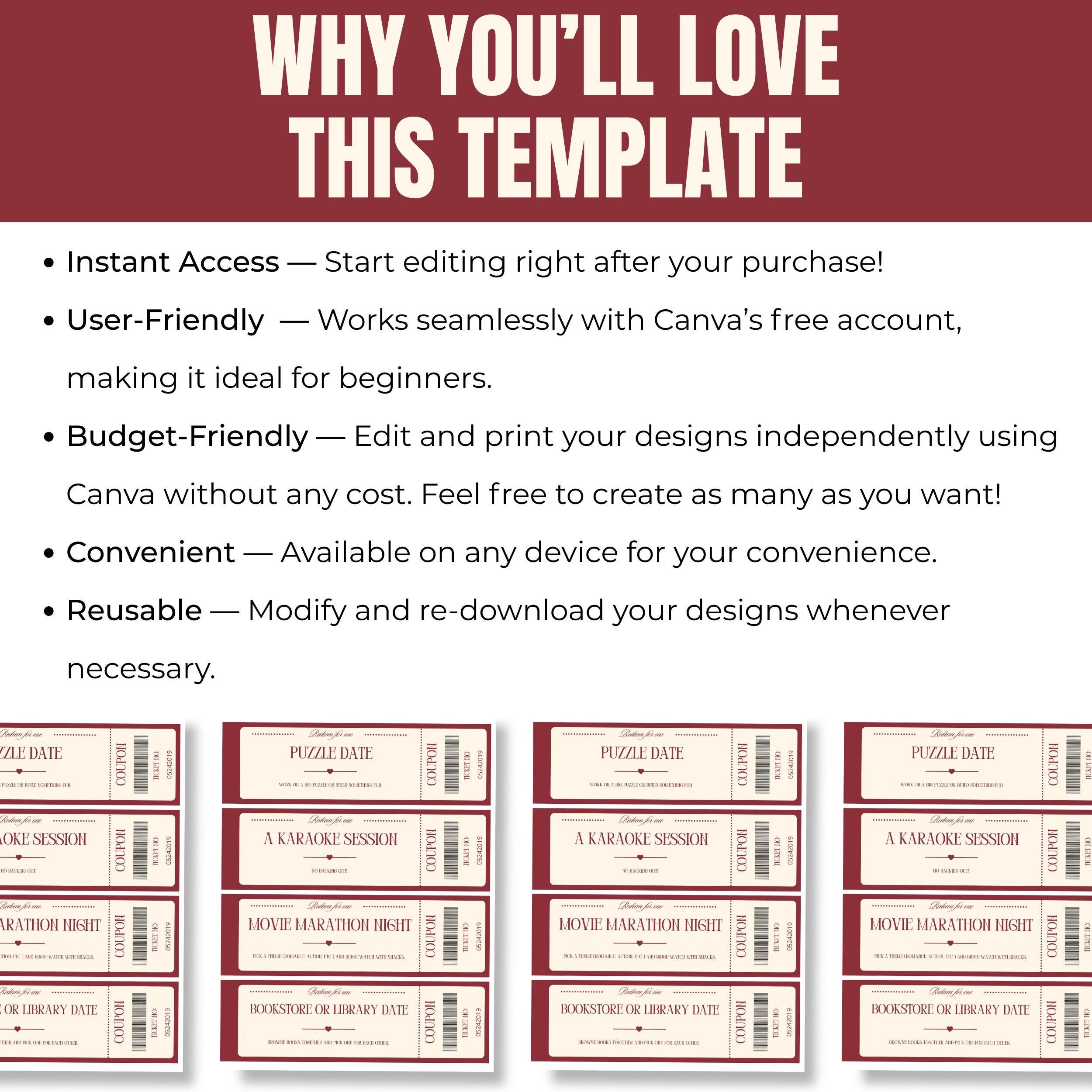 Editable Love Coupons Template, Anniversary Gift, Diy Couple Gift, Love ...
