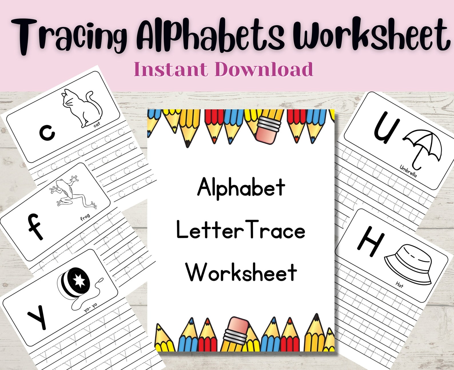 Alphabet Tracing Worksheet , A to Z Letters, Upper and Lower Case ...