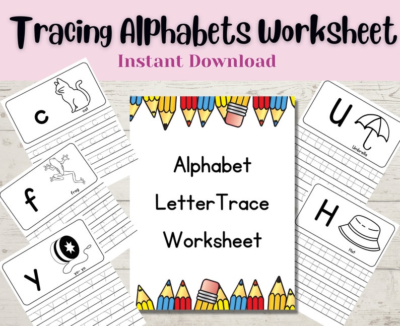 Alphabet Tracing Worksheet , A to Z Letters, Upper and Lower Case ...