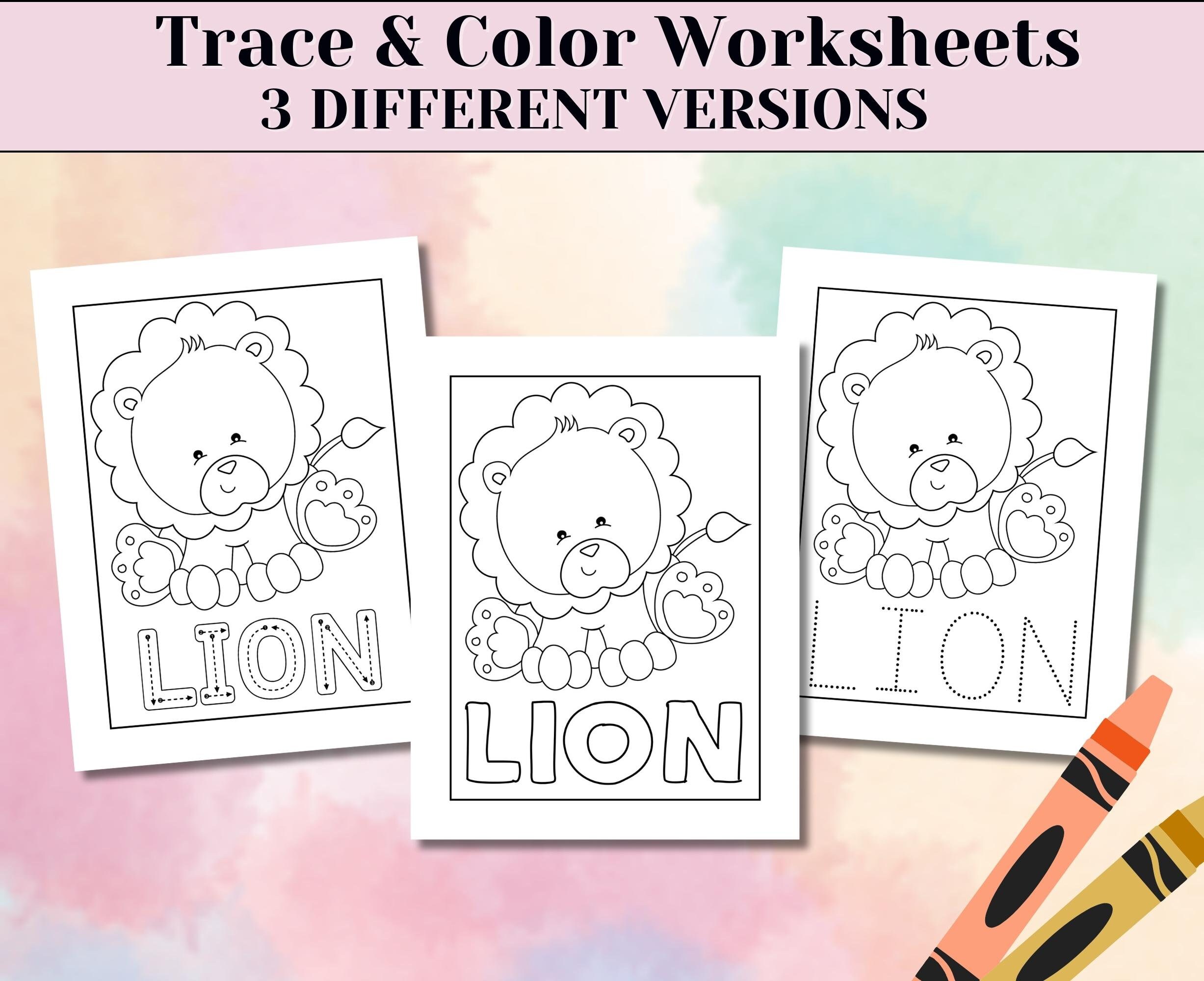 ANIMALS Tracing & COLOR Printable, Preschool, Toddler, Kindergarten ...