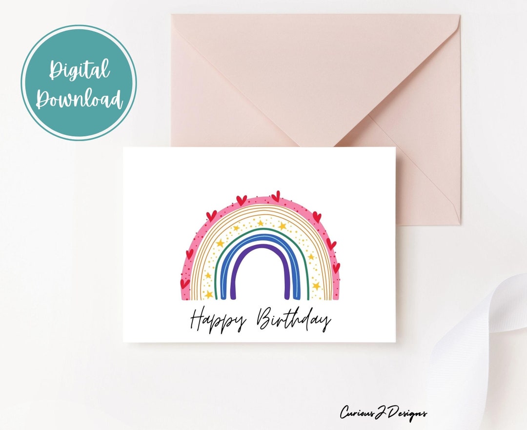 Printable Rainbow Happy Birthday Card, Instant Download, Birthday Card ...