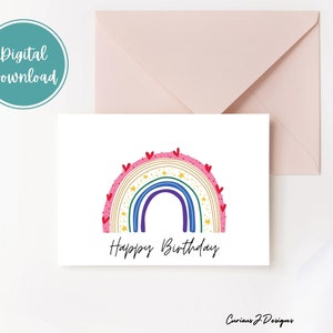 Printable Rainbow Happy Birthday Card, Instant Download, Birthday Card ...
