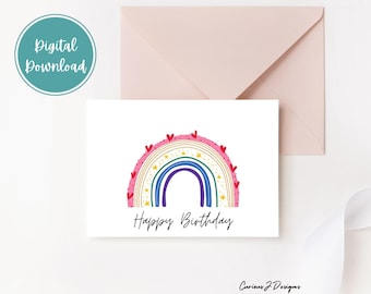 Printable Happy Birthday Rainbow Greeting Card Download PDF JPG PNG - Etsy