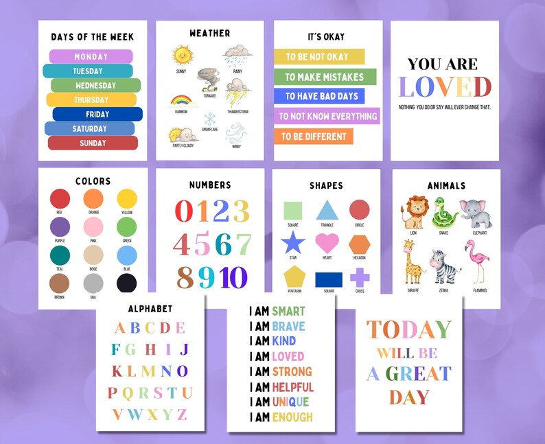 Preschool Educational Posters Set, Homeschool Prints, Montessori ...
