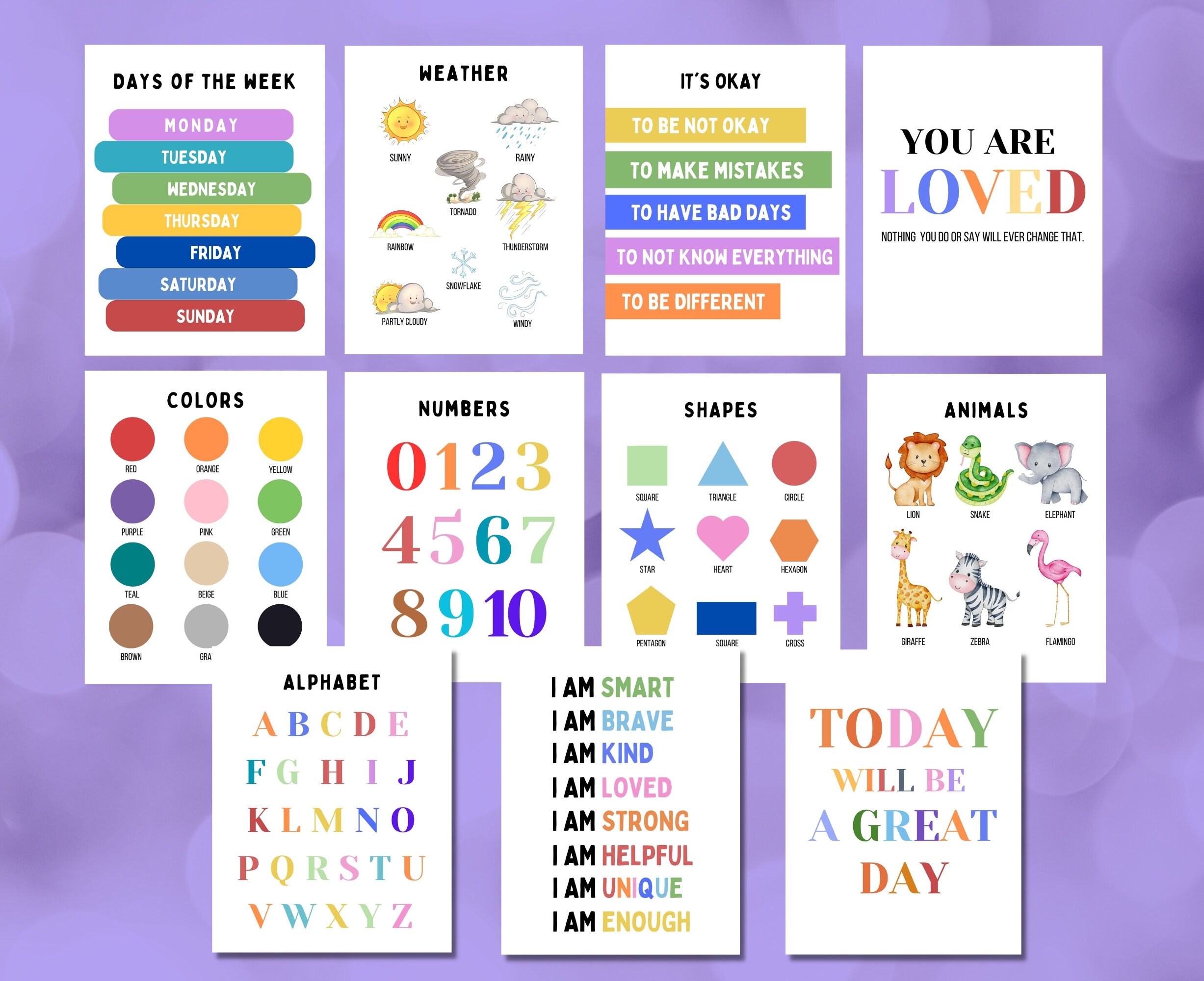 Preschool Educational Posters Set, Homeschool Prints, Montessori ...