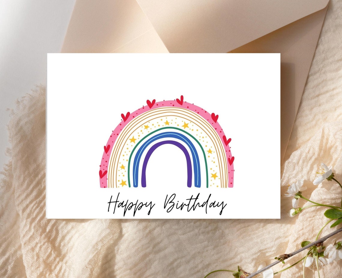 Printable Rainbow Happy Birthday Card, Instant Download, Birthday Card ...