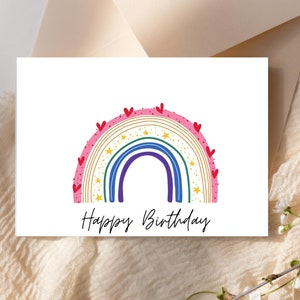 Printable Rainbow Happy Birthday Card, Instant Download, Birthday Card ...