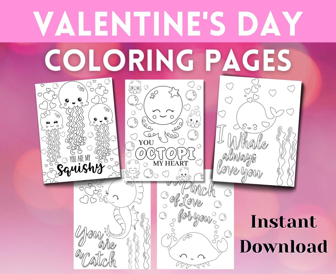 Valentine's Day Coloring Pages, Cute Sea Creatures,valentine Party ...