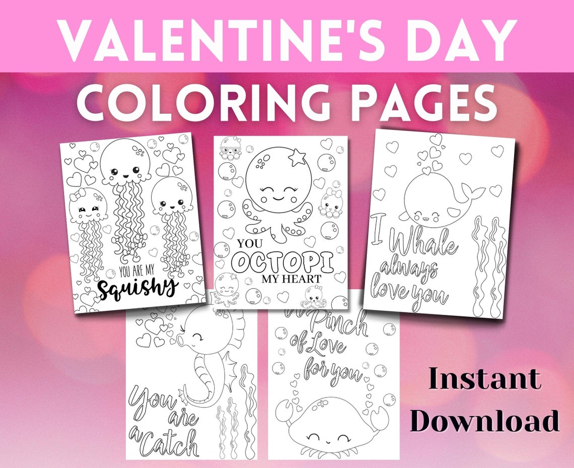 Valentine's Day Coloring Pages, Cute Sea Creatures,valentine Party ...