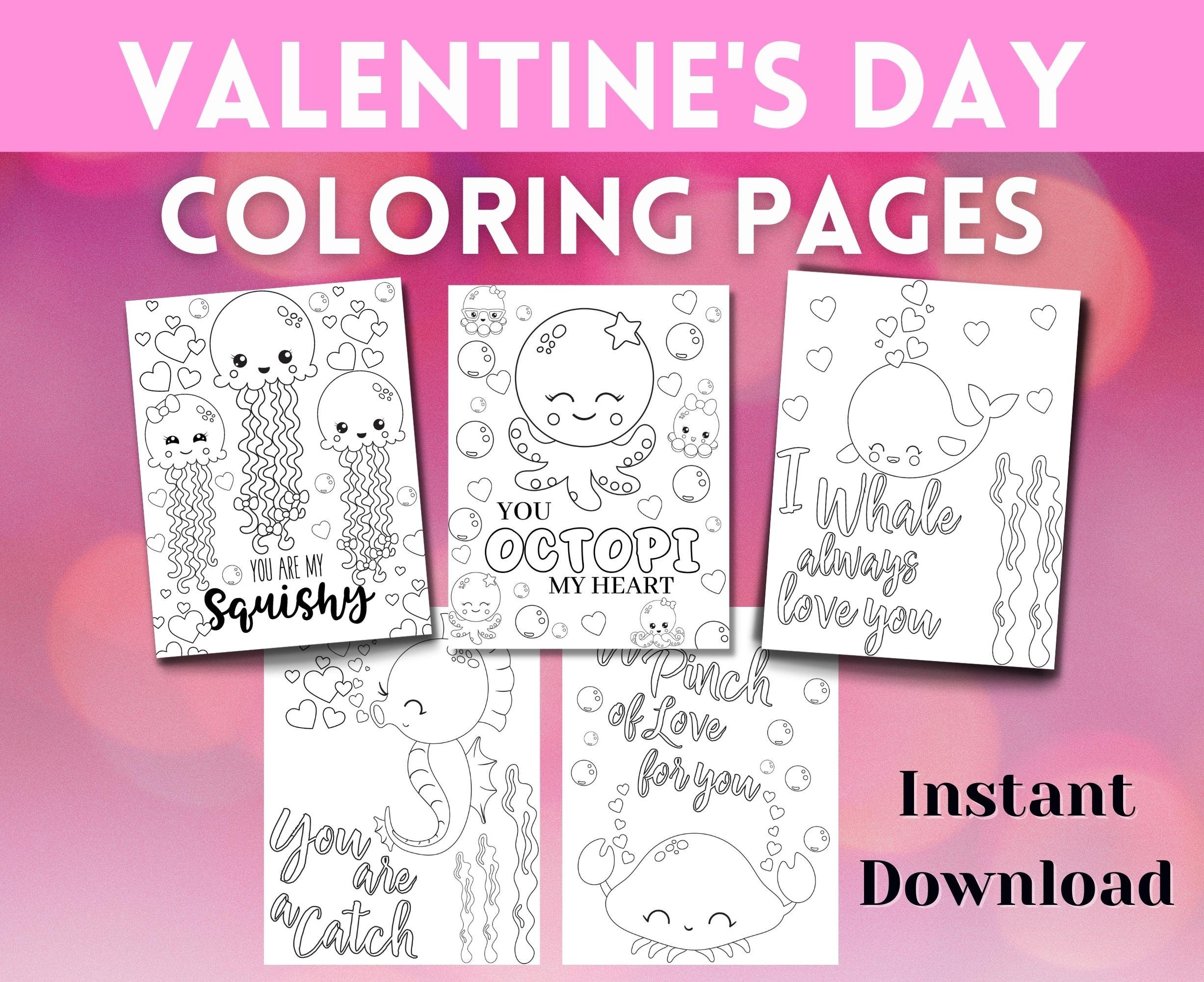 Valentine's Day Coloring Pages, Cute Sea Creatures,valentine Party ...