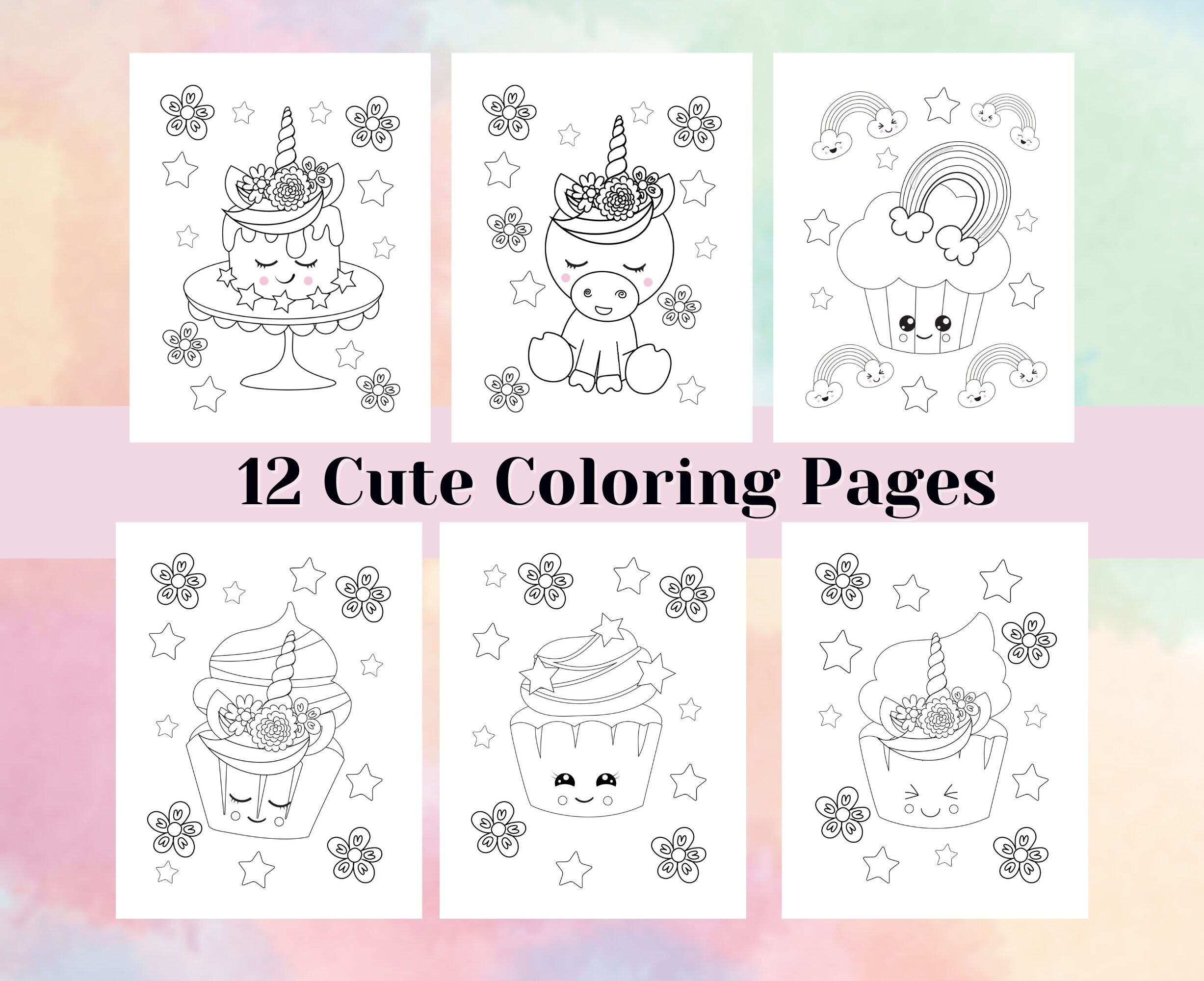 Unicorn Coloring Pages, Printable Kawaii Sweets Coloring, Birthday ...