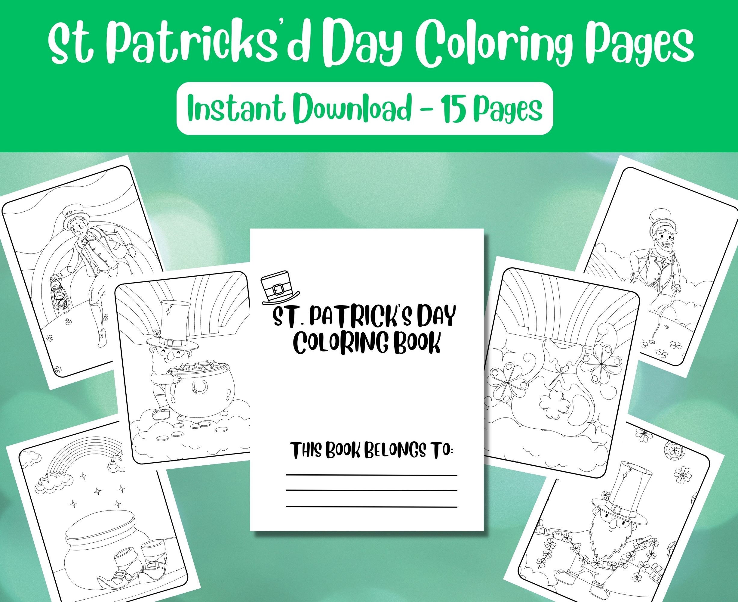 St. Patricks Day Coloring Page Set - Instant Download - Saint Paddy's ...