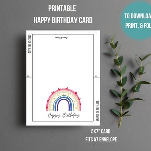 Printable Rainbow Happy Birthday Card, Instant Download, Birthday Card ...