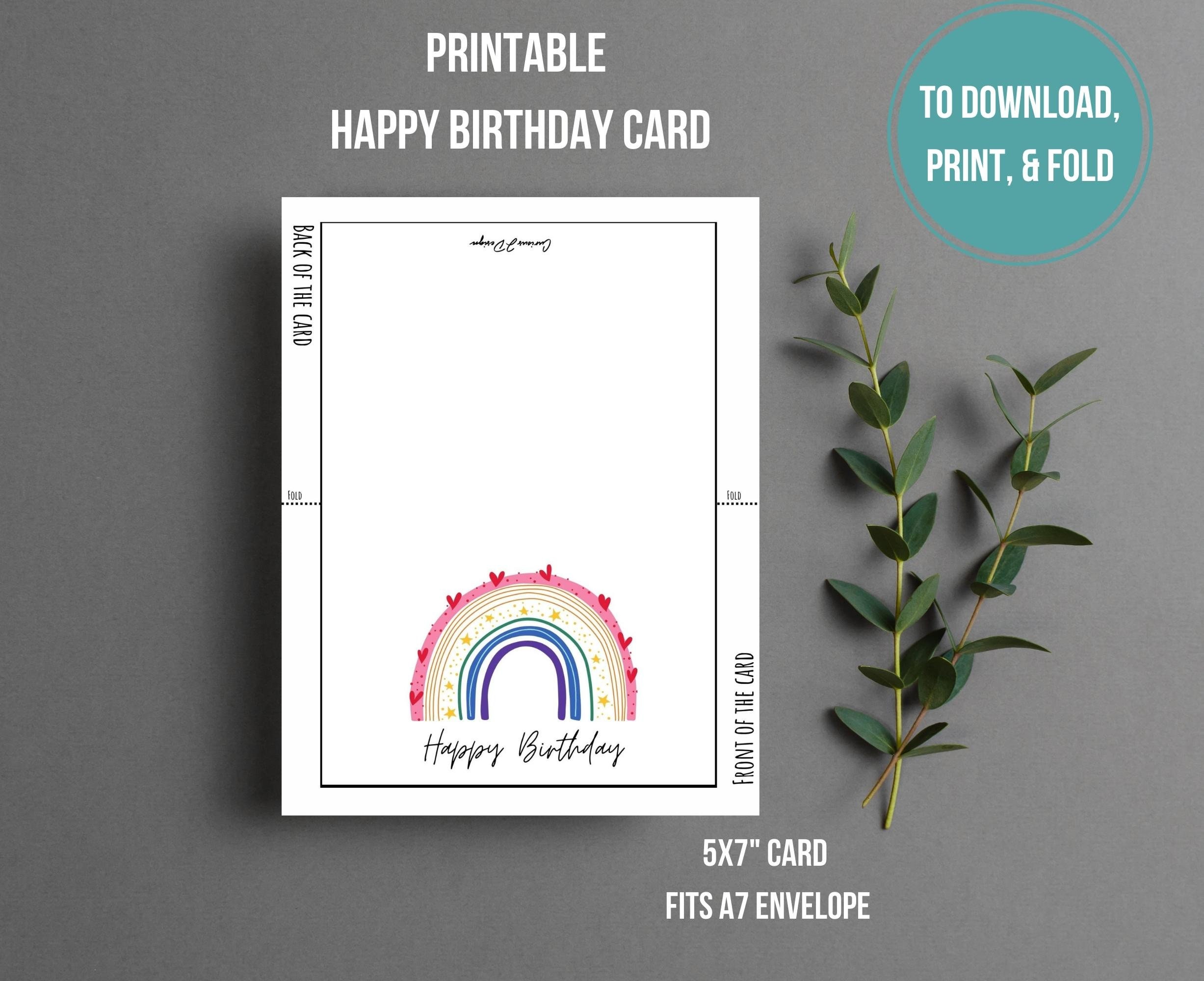 Printable Rainbow Happy Birthday Card, Instant Download, Birthday Card ...