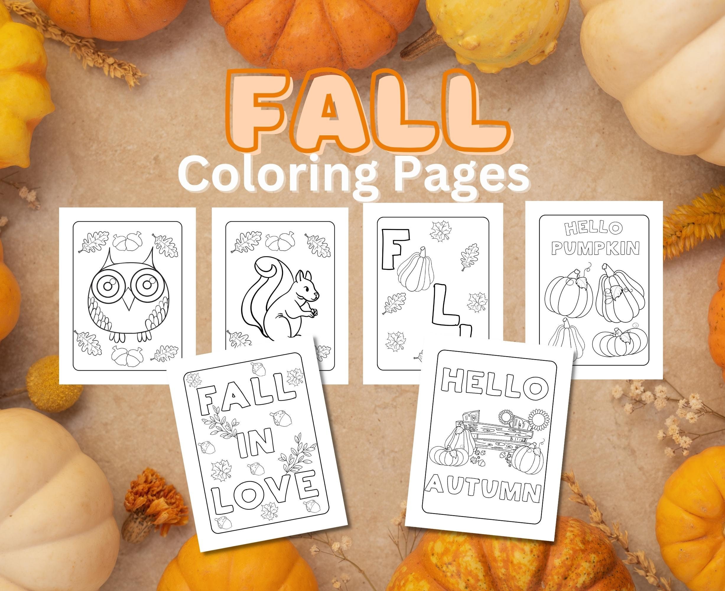 6 Fall Coloring Pages, Autumn Coloring Pages, Autumn Coloring Sheets ...