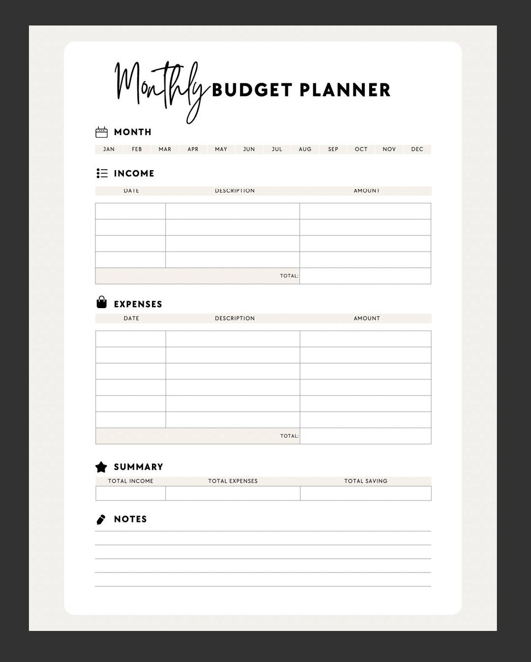 Printable Monthly Budget Tracker - Financial Planning PDF - Expense ...