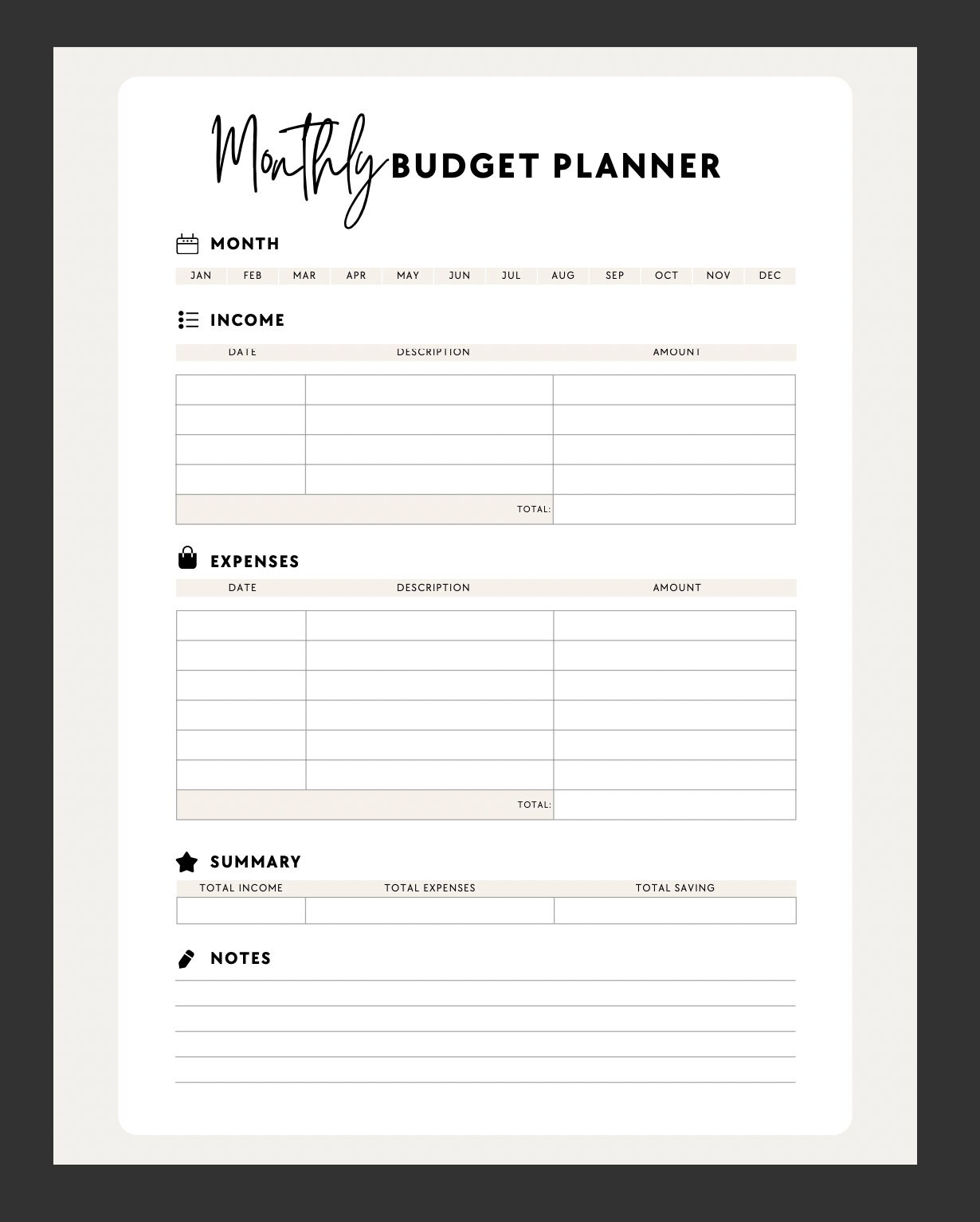Printable Monthly Budget Tracker - Financial Planning PDF - Expense ...