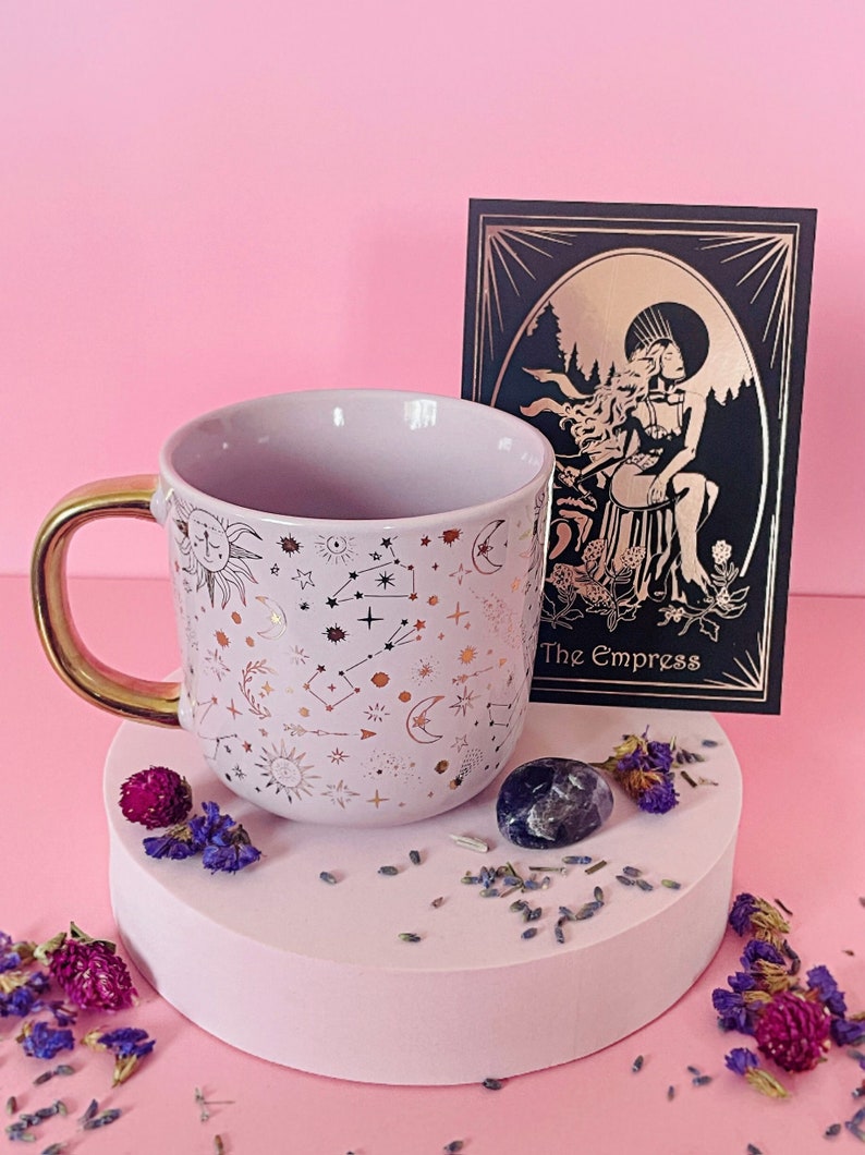 Ceramic Celestial Coffee Mug | Morning Ritual Set With Amethyst and ...