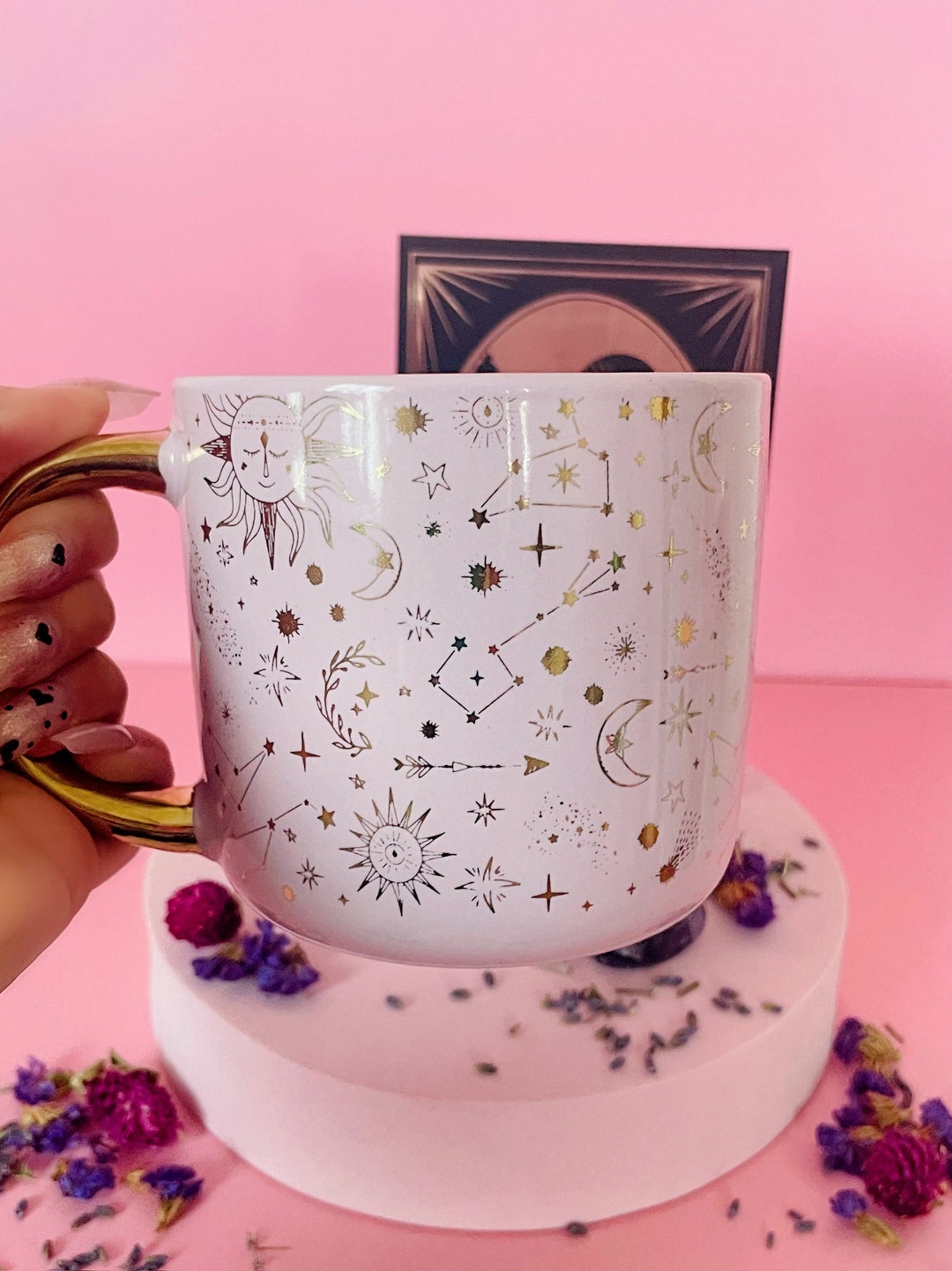 Ceramic Celestial Coffee Mug | Morning Ritual Set With Amethyst and Secret Tarot Card ...