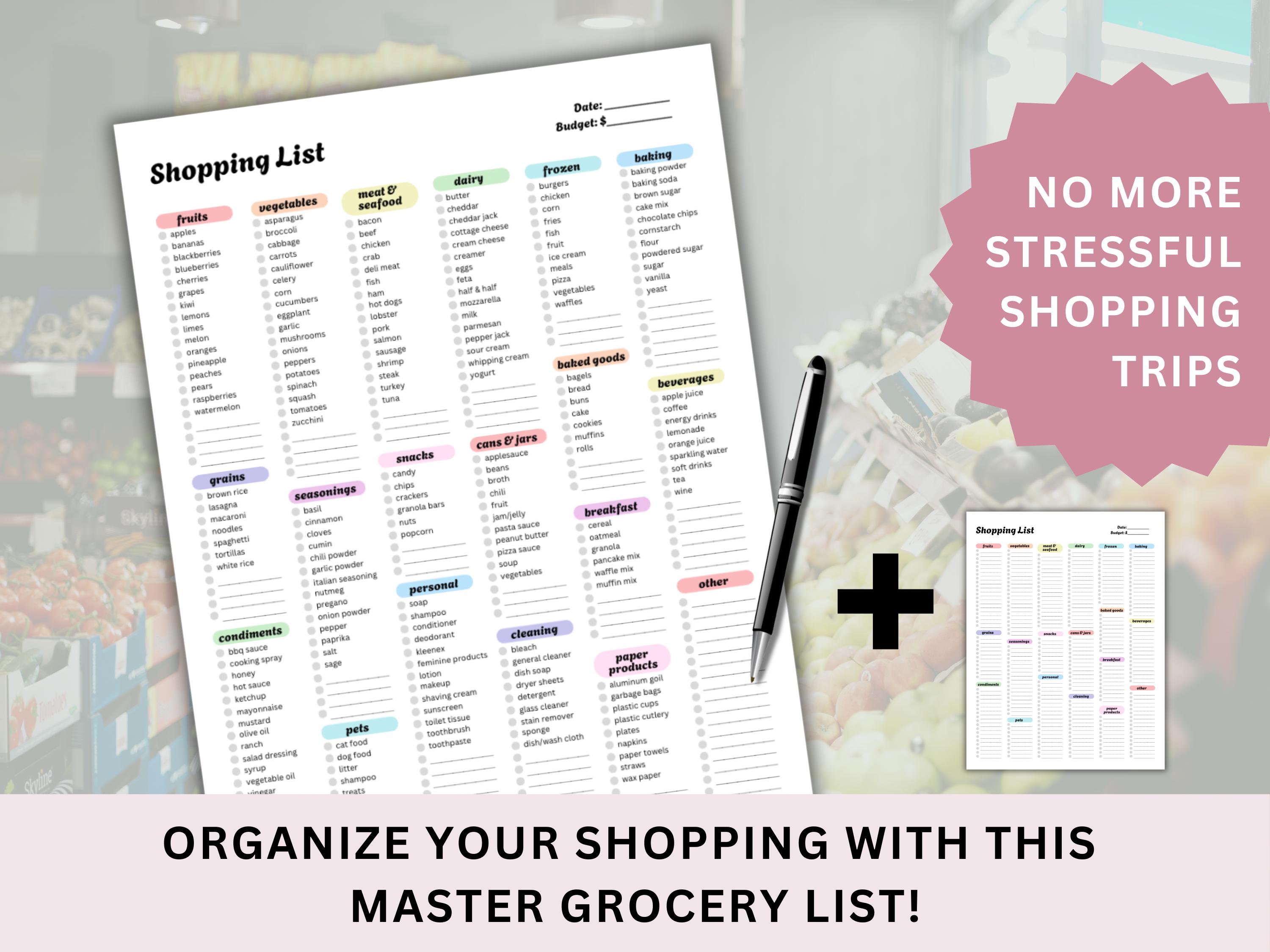 Master Shopping List, Printable Complete Grocery List, Groceries ...