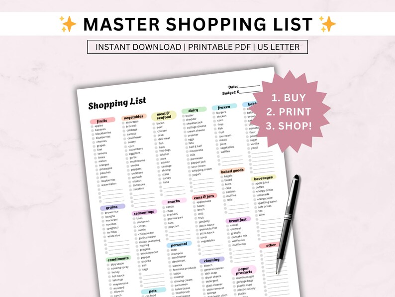 Master Shopping List, Printable Complete Grocery List, Groceries ...