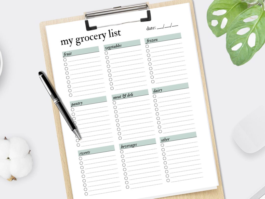 Printable Grocery List, Shopping List, Grocery Shopping Checklist ...