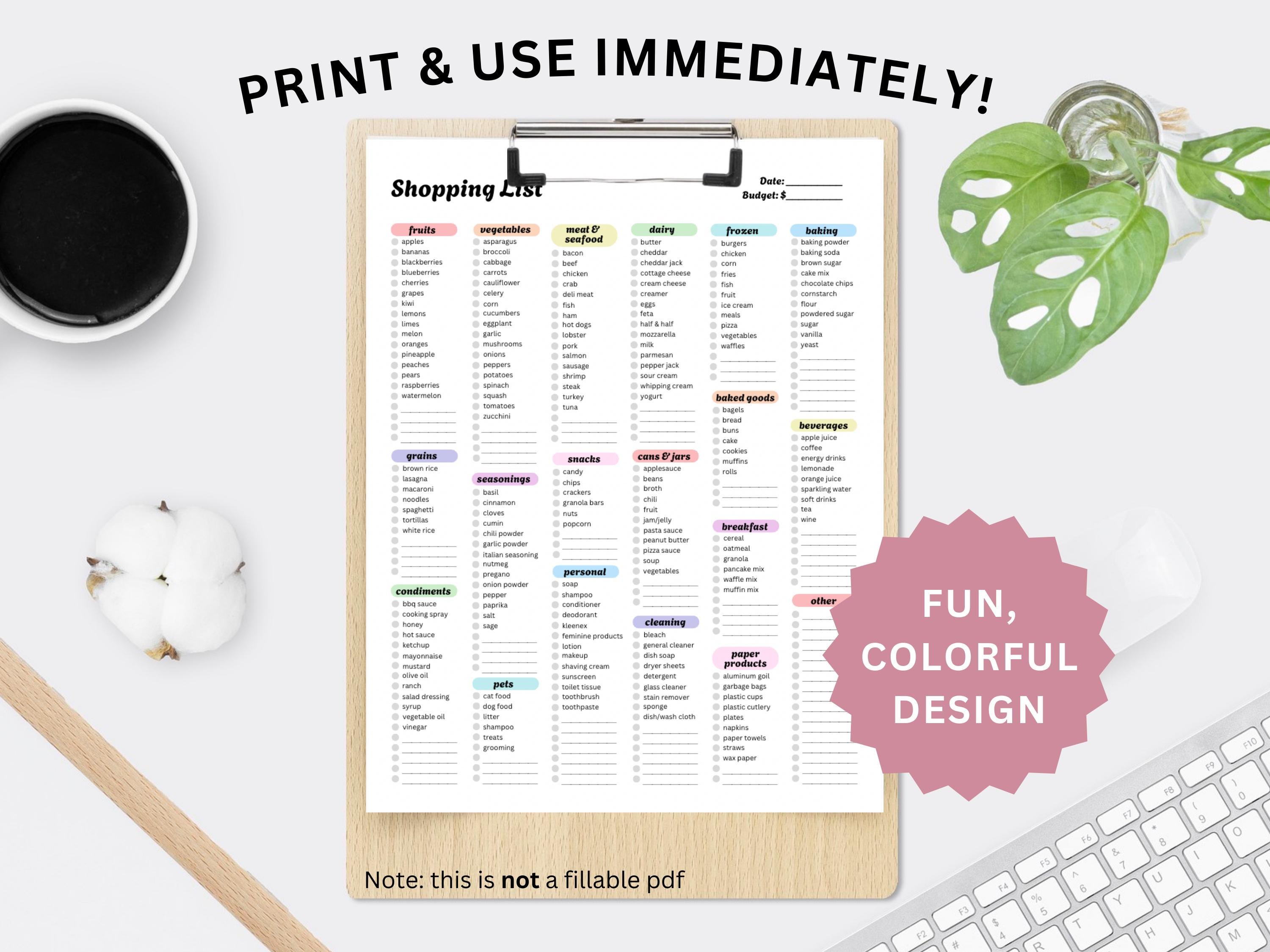 Master Shopping List, Printable Complete Grocery List, Groceries ...