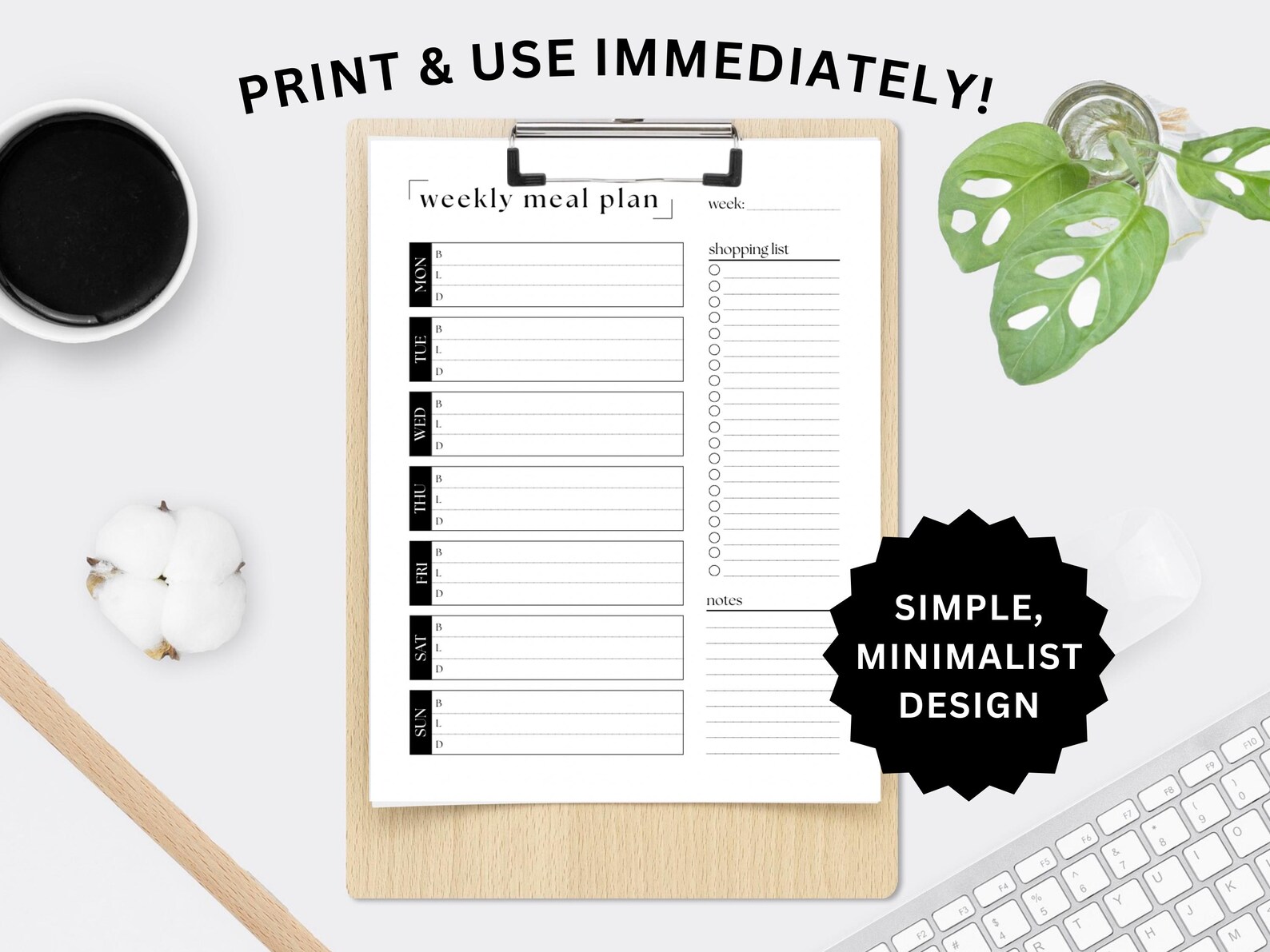Weekly Meal Plan and Shopping List Sheet, Organized Meal and Grocery ...