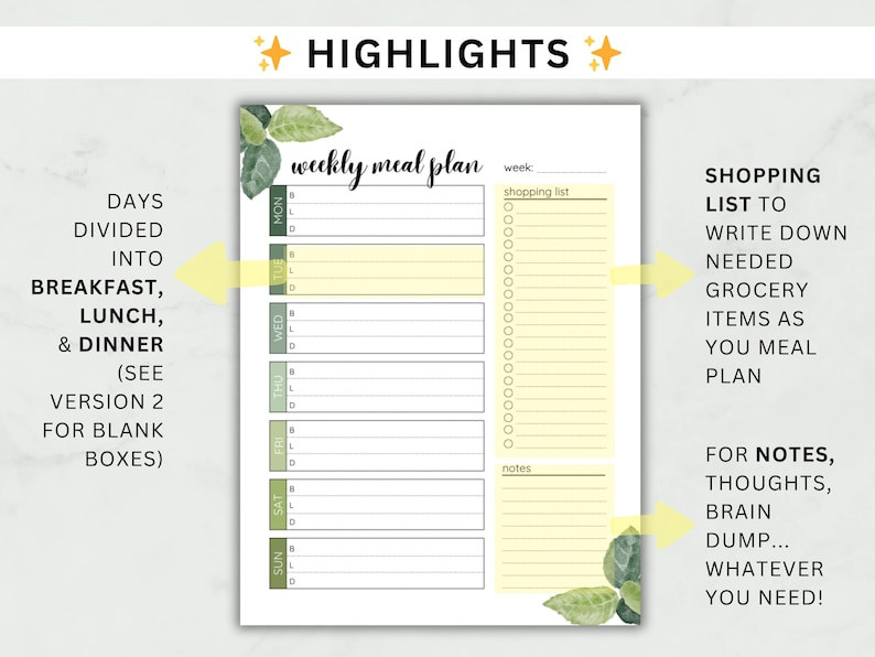 Weekly Meal Plan and Shopping List Sheet, Organized Meal Prep and ...