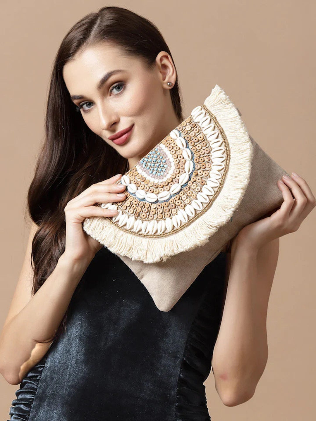Sea Shell Clutch Cowrie Boho Bag Bohemian Purse Cotton Canvas Beaded ...