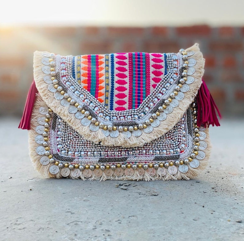 Multicoloured Indian Banjara Bag, Beaded Boho Crossbody Bag, Jacquard ...