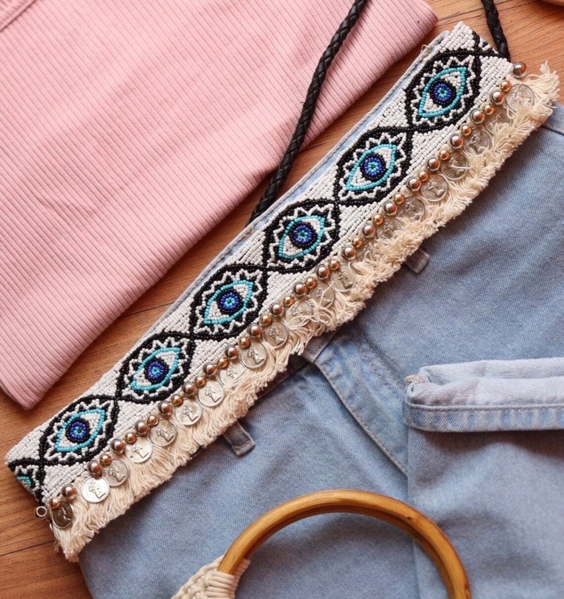 Evil Eye Beaded Wist Belt, Embroidered Belt, Unique Adjustable Fashion ...