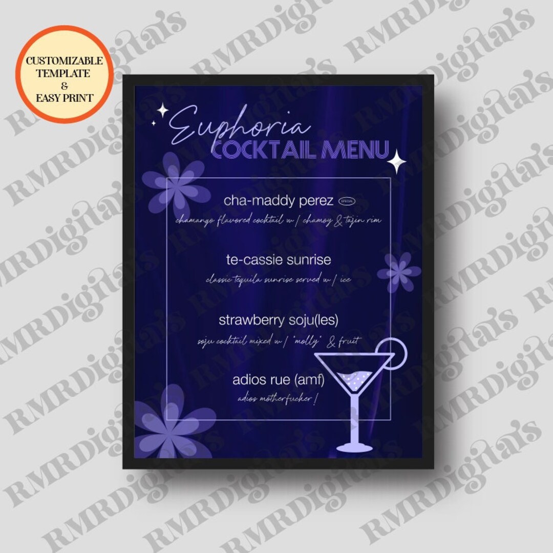 Euphoria-themed Customizable Cocktail/bar Menu - Etsy