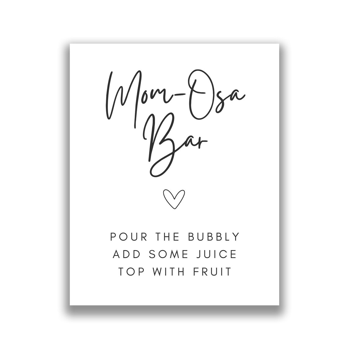 Baby Shower Mom-osa Bar Printable Sign, Simple Black and White Boy Girl ...