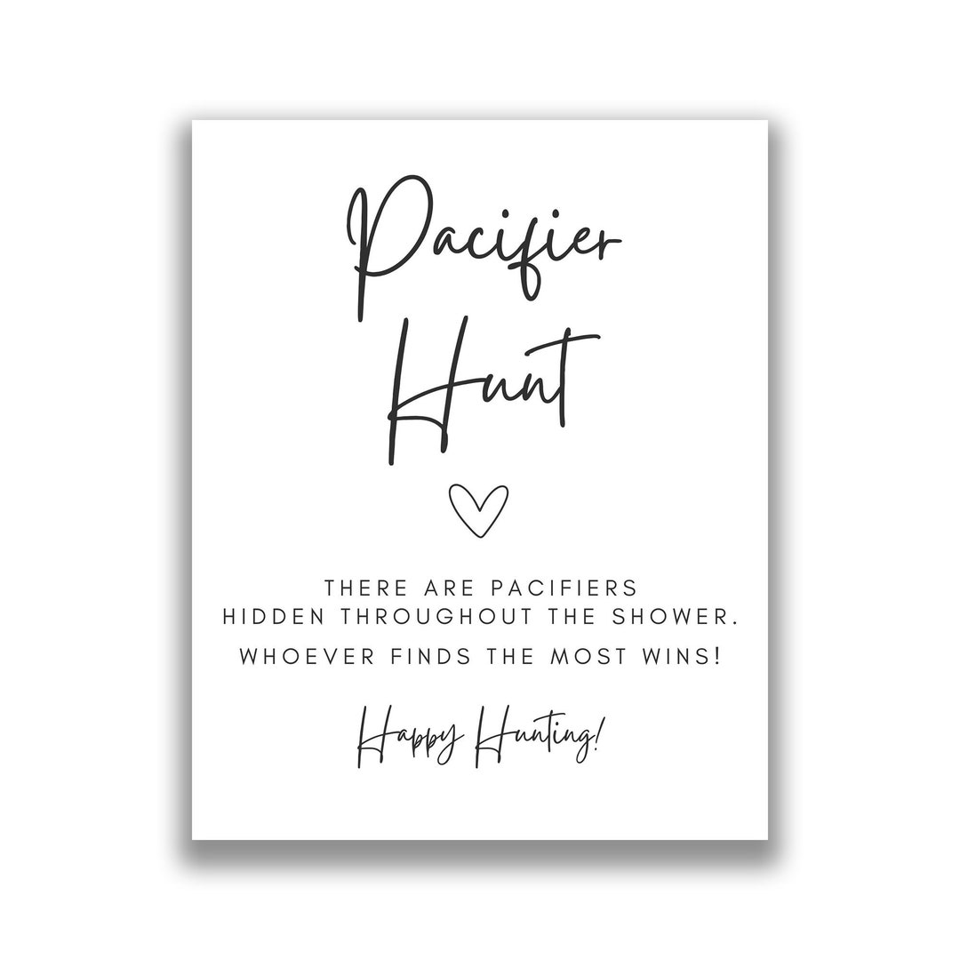Baby Shower Pacifier Hunt Game, Simple Black and White Boy Girl Gender ...
