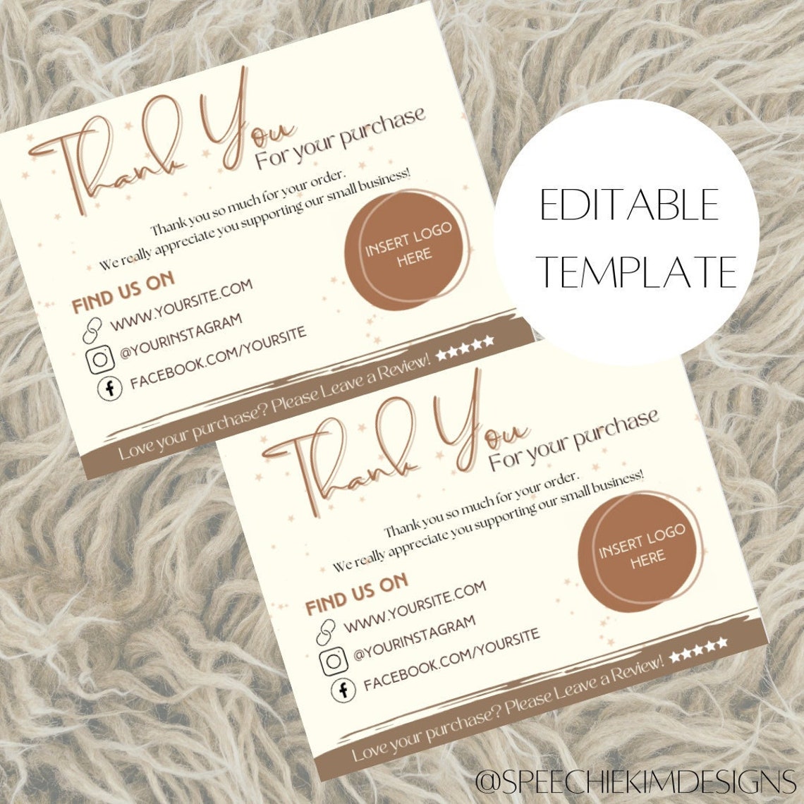 Thank You Editable Business Card Template Small Business Thank You Card ...