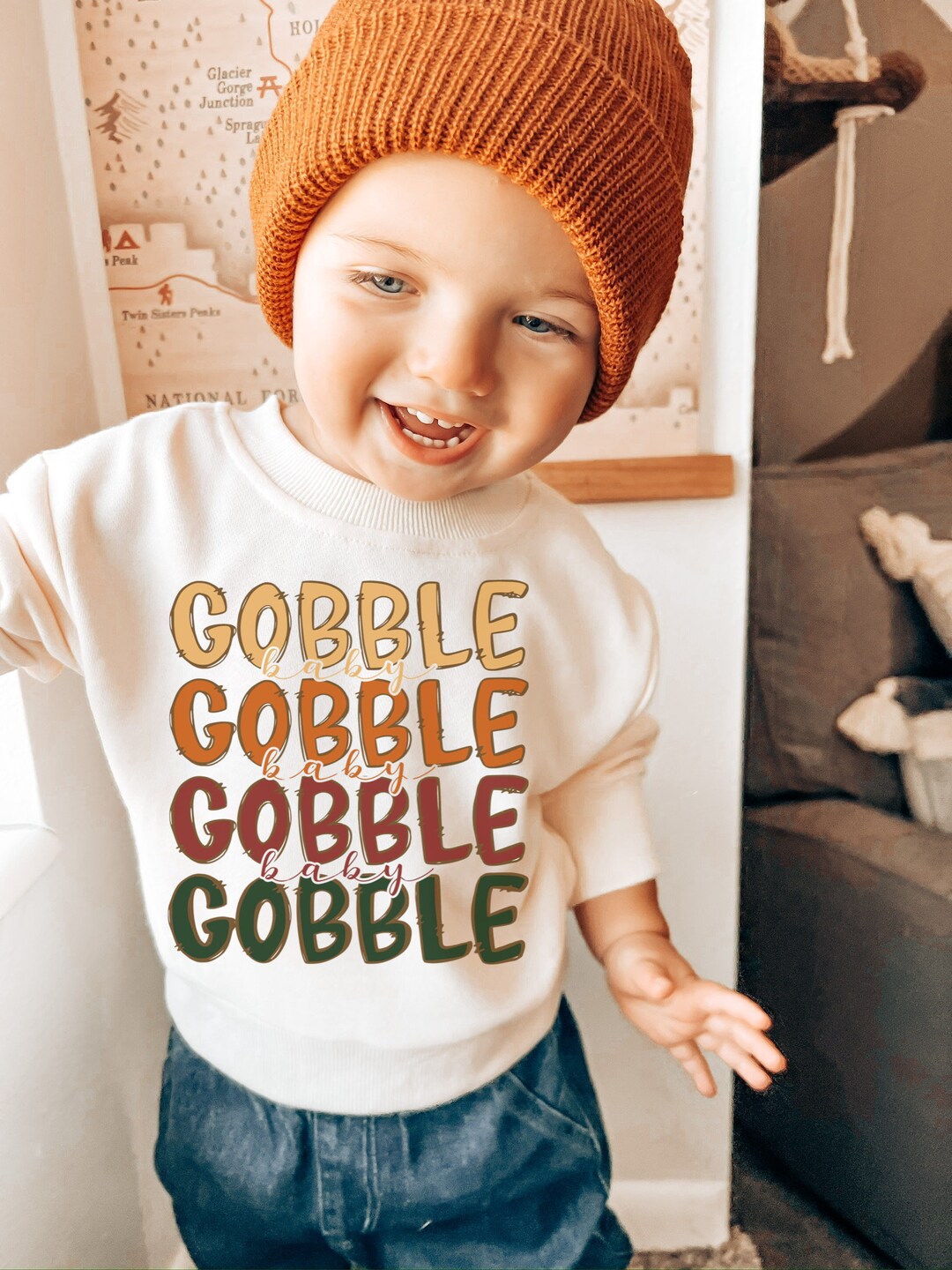 Gobble Baby Gobble Thanksgiving Fall Oversized Childrens - Etsy
