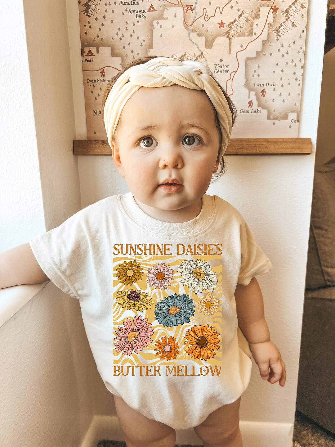 Sunshine Daisies Butter Mellow Retro Flower Sleeveless Baby Bubble ...