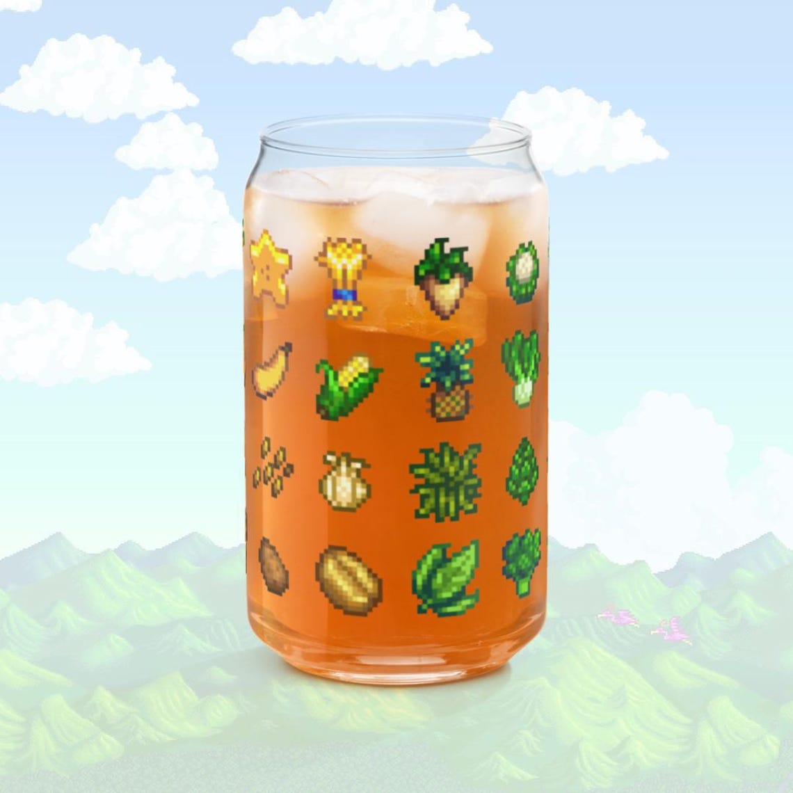 Stardew Valley Crops Can-shaped Glass: Gift for Cozy Gamers and Iced ...