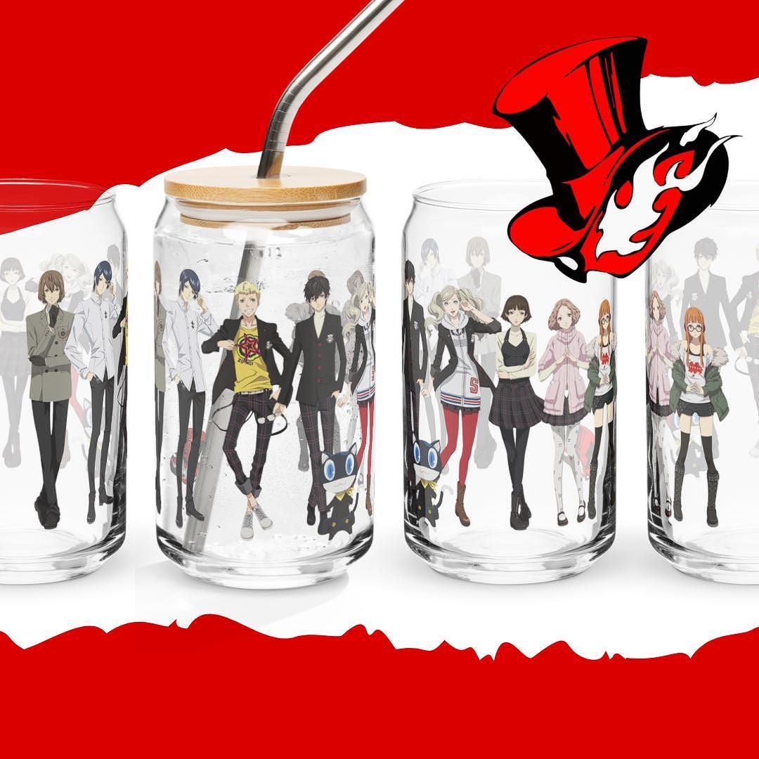 Persona 5 Characters Can-shaped Glass With Lid and Straw: Anime Gamer ...