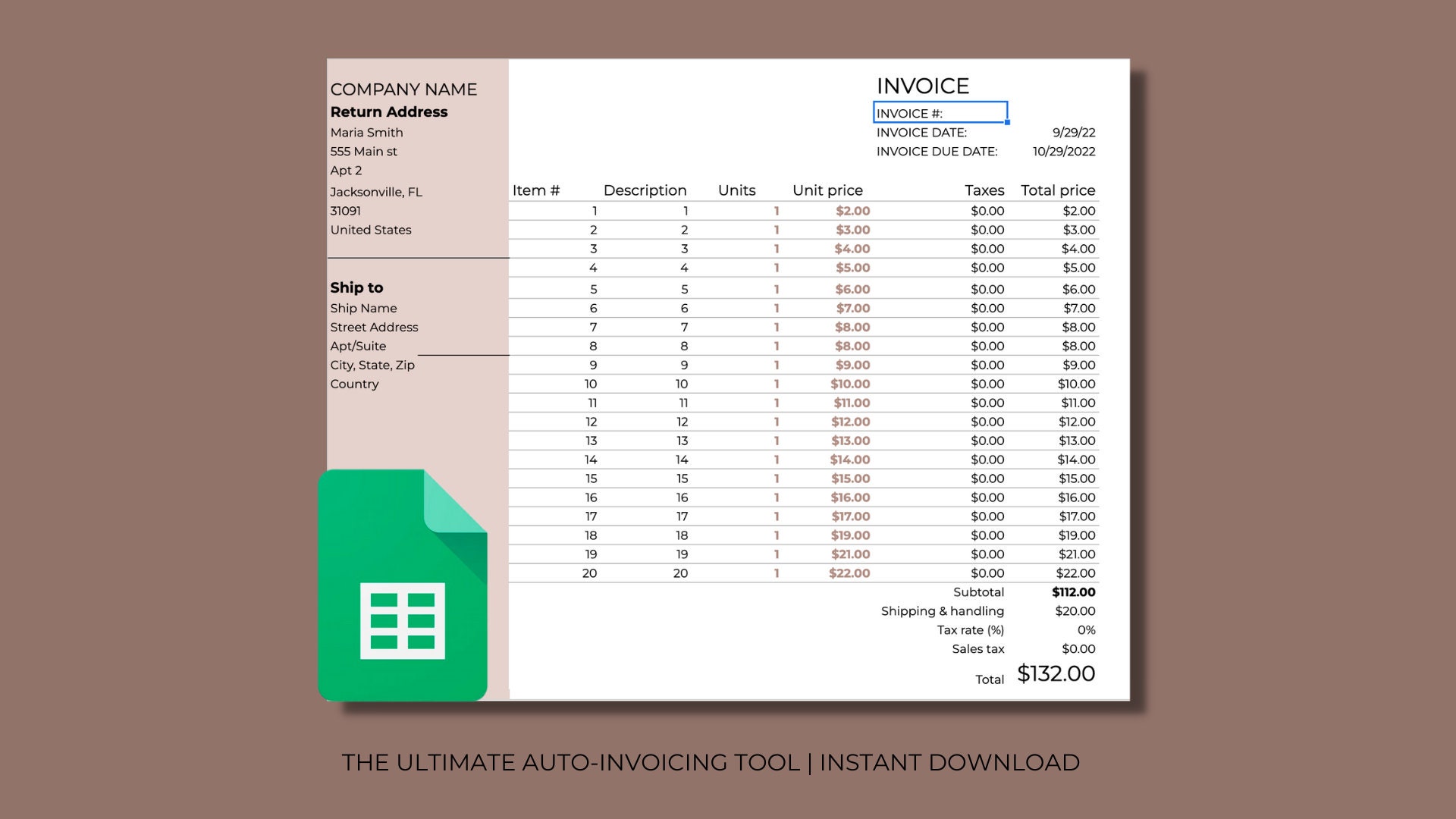 INSTANT INVOICE Smart Invoice Template - Etsy