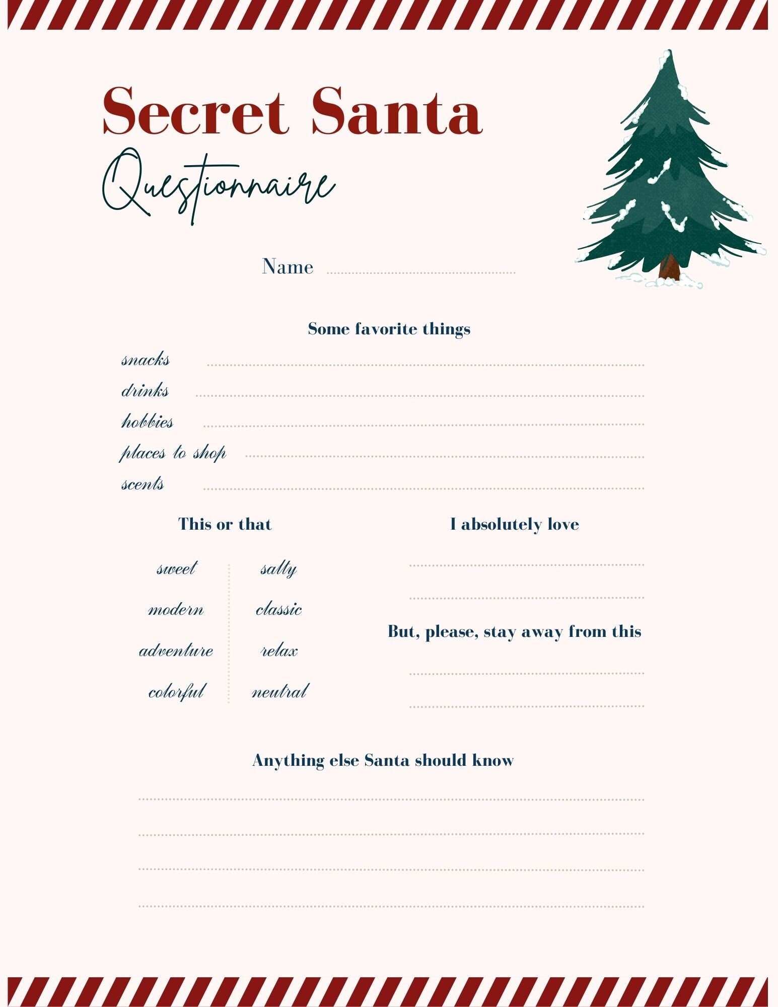 Digital Download Secret Santa Questionnaire, Printable, Office Party ...