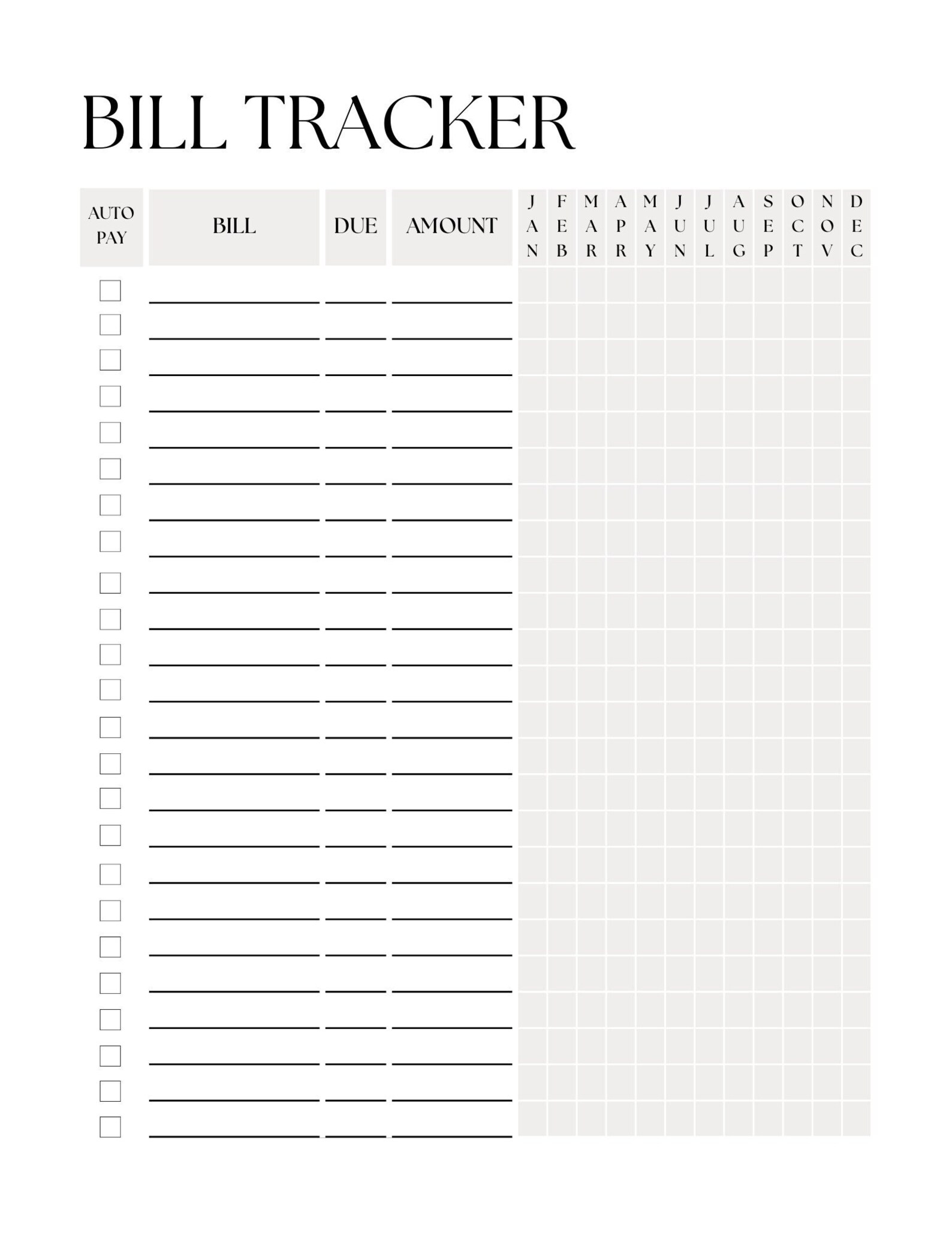 Bill Tracker, Monthly Bill Tracker, Bill Tracker Printable, Bill ...